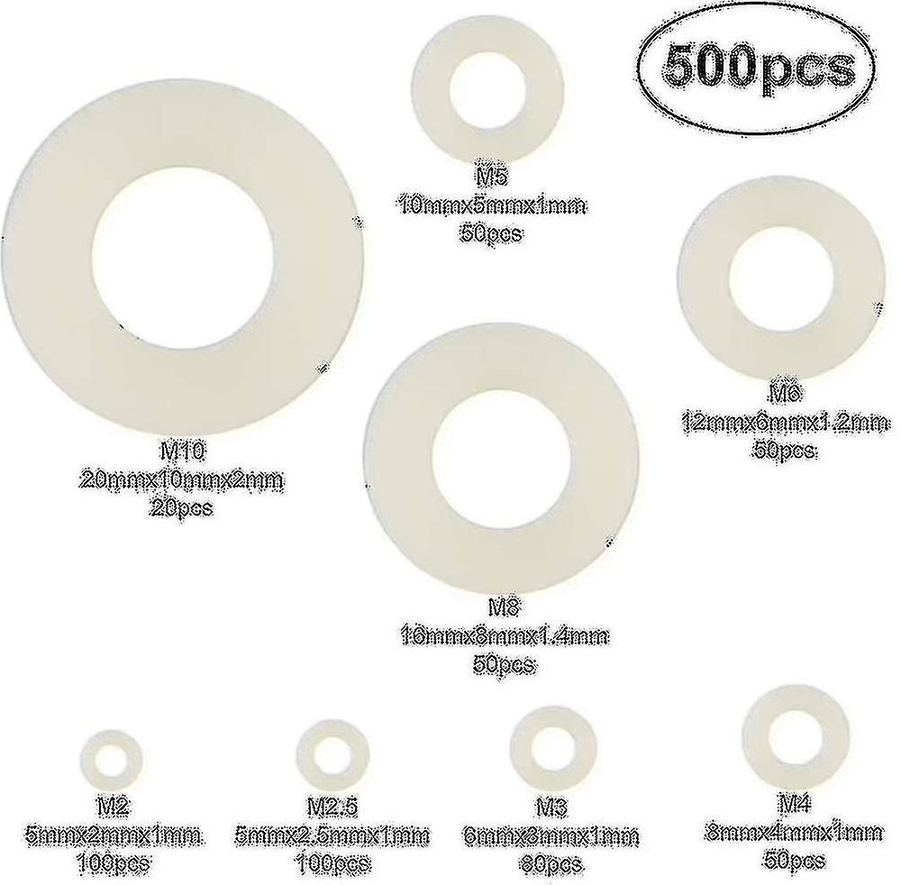 500 bitar Plastbrickor Nylon Plattbrickor M2 / M2,5 / M3 / M4 / M5 / M6 / M8 / M10 Vit ...
