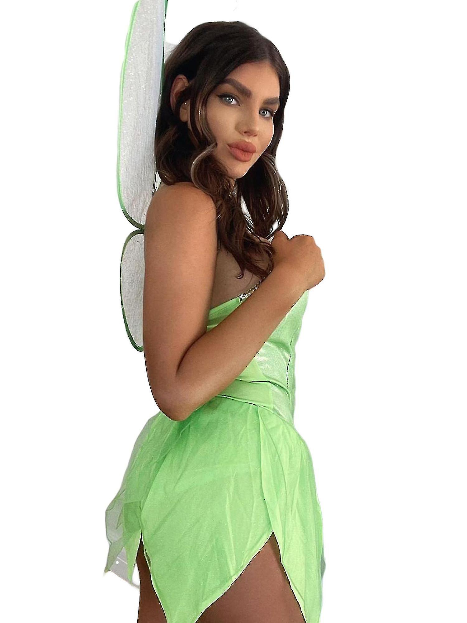 Women Fairies Tinker Bell Costume Dress Green Elves Cosplay Dress With ...