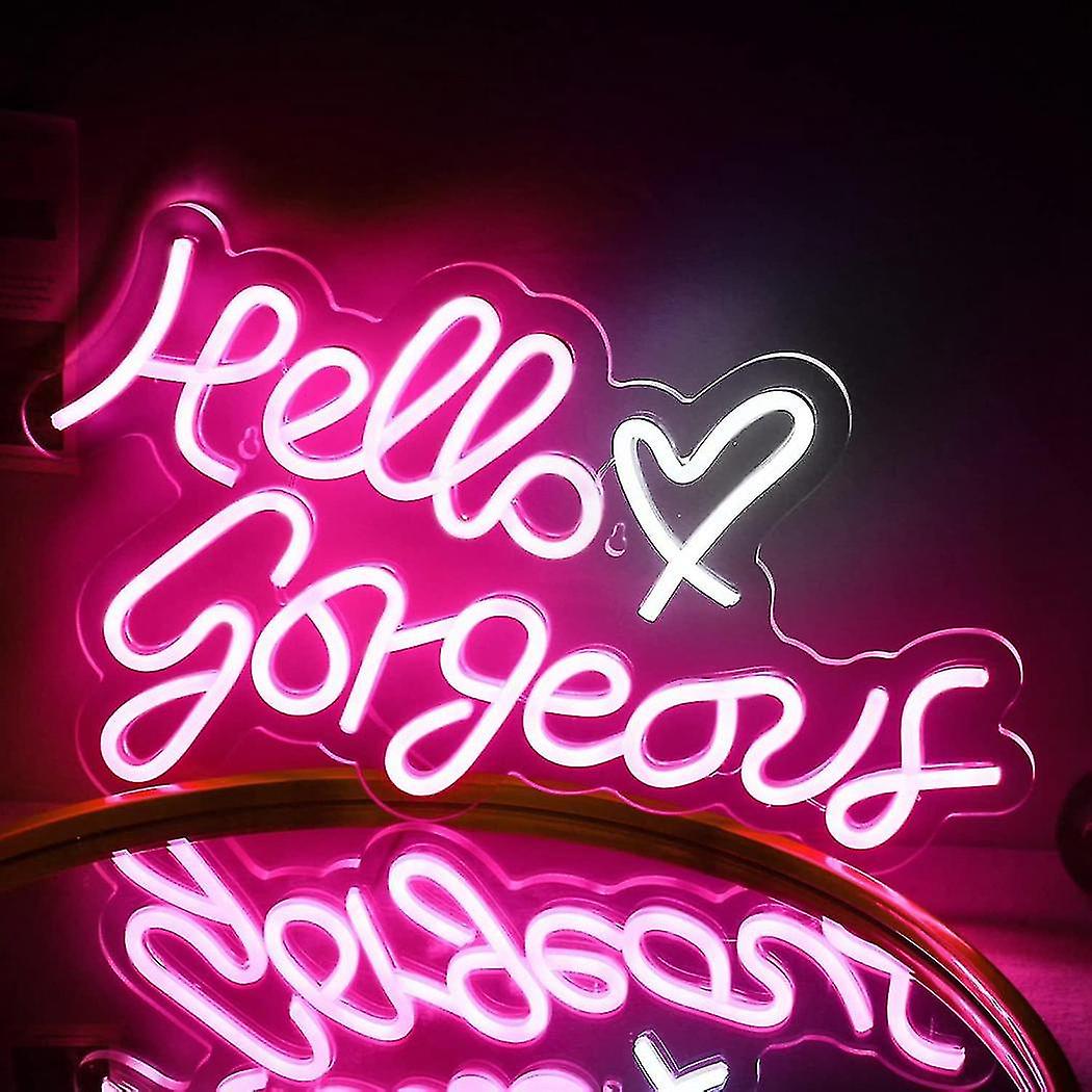 Hello Sign Pink Led Light Letters Heart Decorative Wall Lights For ...
