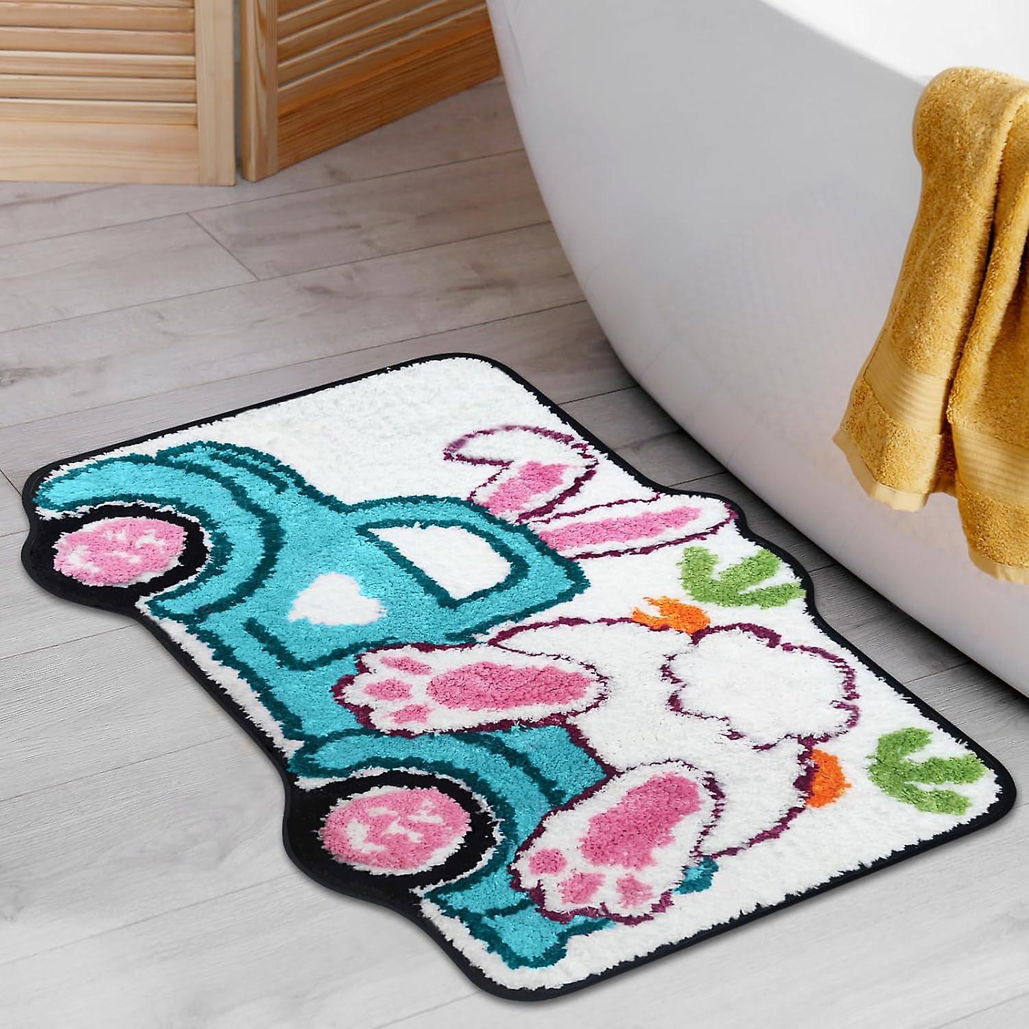 Easter Bath Mat, Bunny Teal Truck Bathroom Rugs - Farmhouse Easter ...