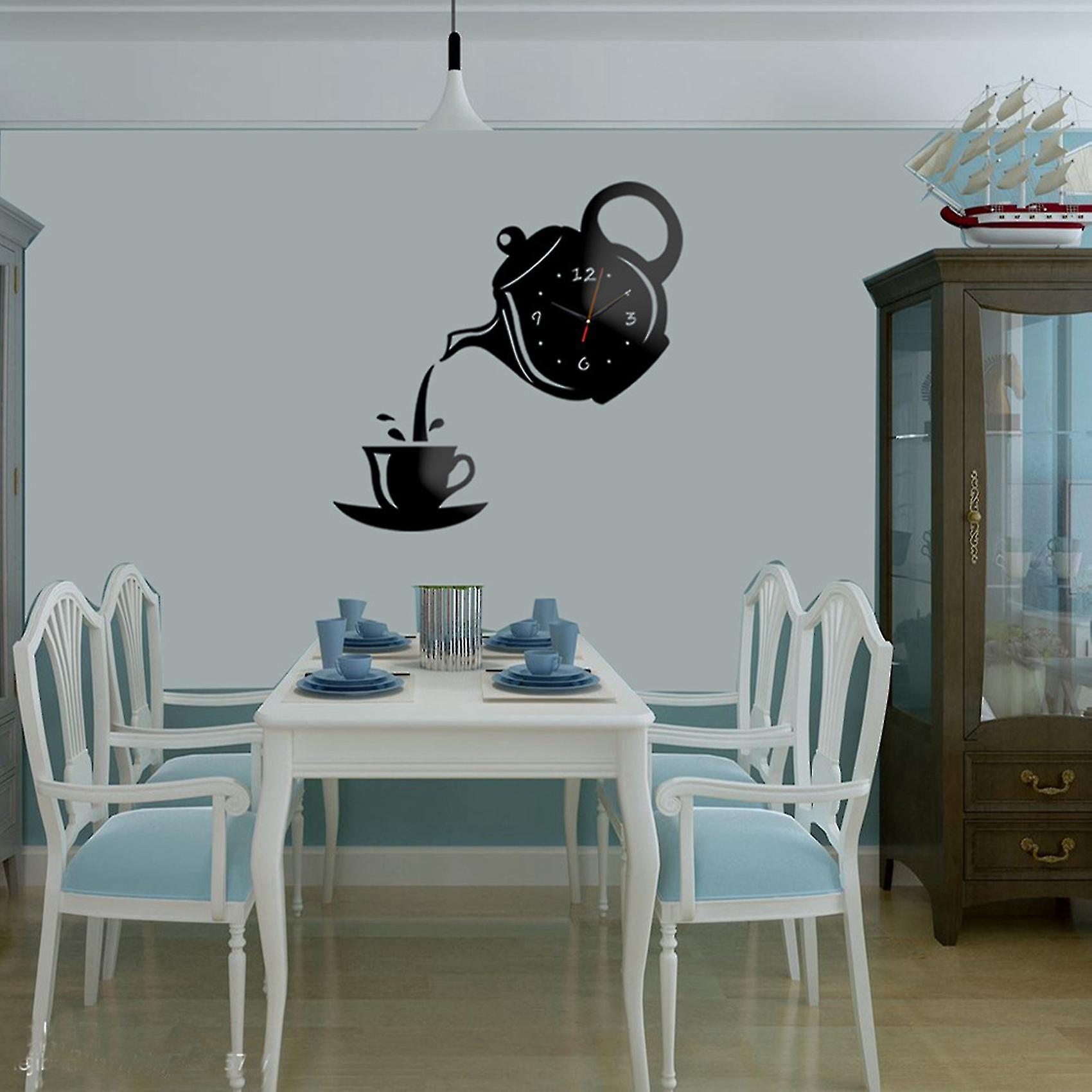 Creative Diy Acrylic Coffee Cup Teapot 3d Wall Clock Decorative Kitchen ...