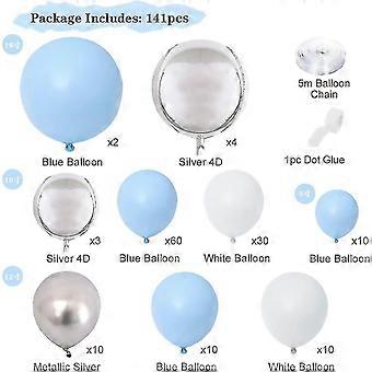 Blue Balloon Garland Arch Kit, 141pcs Blue Silver White Balloons, Silver 4d Foil Balloons ...