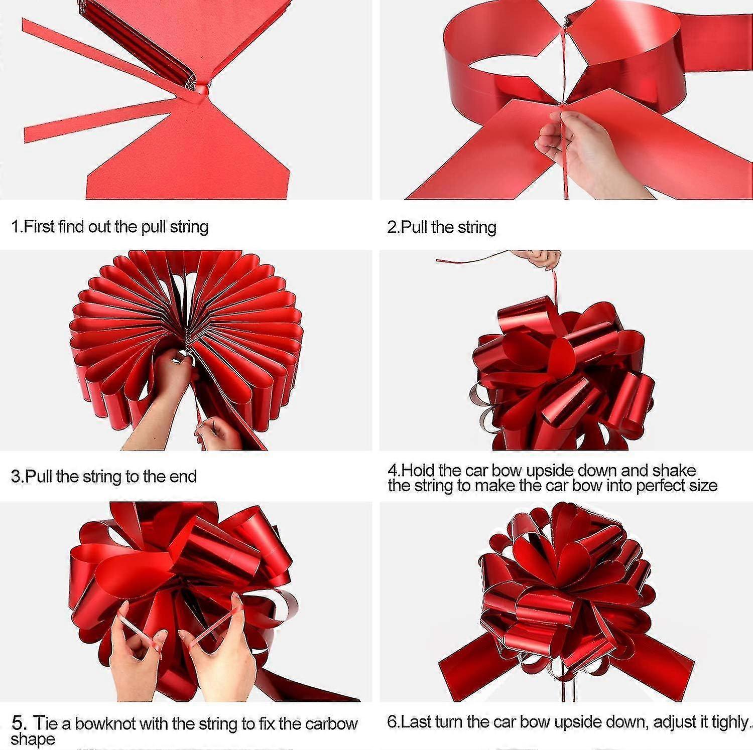 Large car bow set with 20 inch ribbon bow and 5 pull tab decorations ...