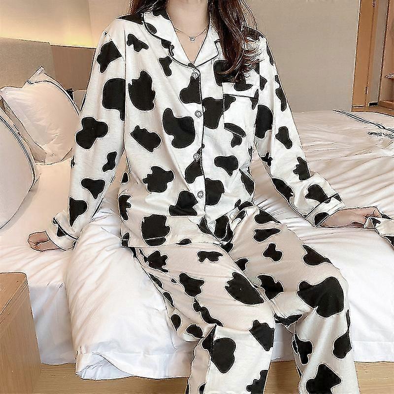 Cow Print Pajamas For Women Cute Home Suit Sleepwear Set Winter Pyjamas ...