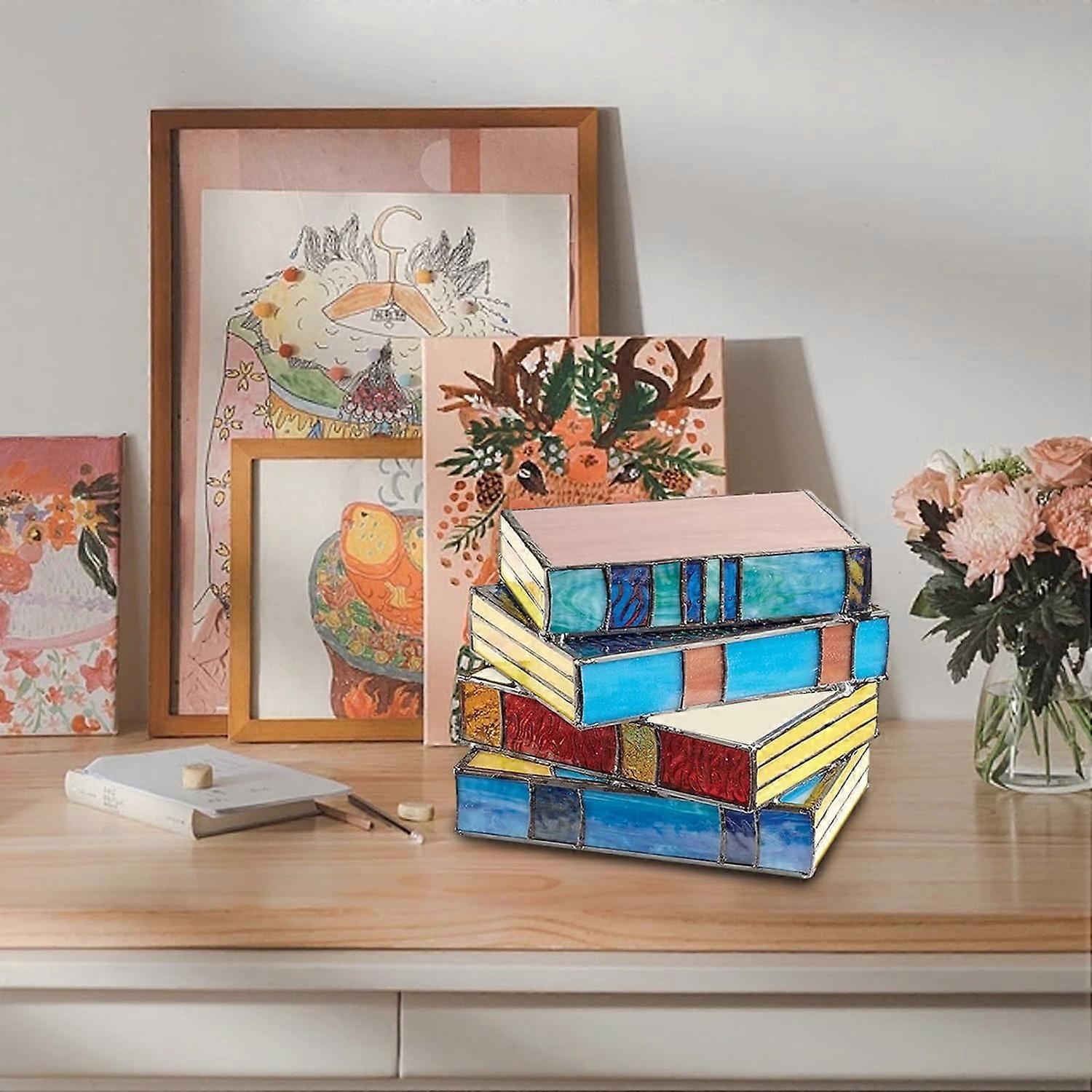 Stained Glass Stacked Books Lamp, New Vintage Table Lamp, Handcrafted ...