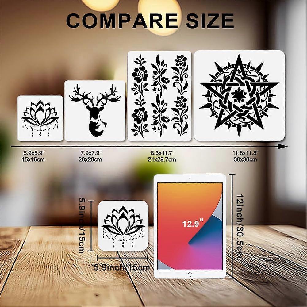 9 Styles Lotus Flower Stencils Water Lily Stencil 7.8x7.8inch Lotus ...