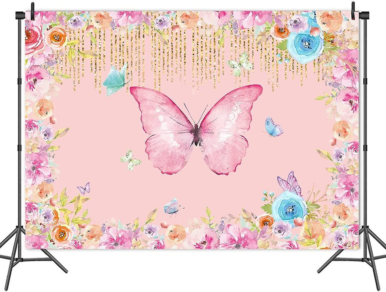 Butterfly Backdrop For Princess Girls Happy Birthday Party Banner Vinyl ...