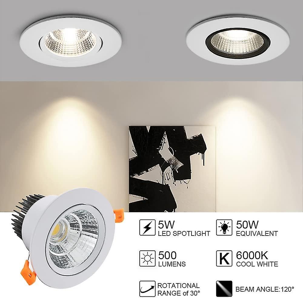 6 X Led Recessed Spotlights,5w Cob,cool White 6000k,ip44(white ...
