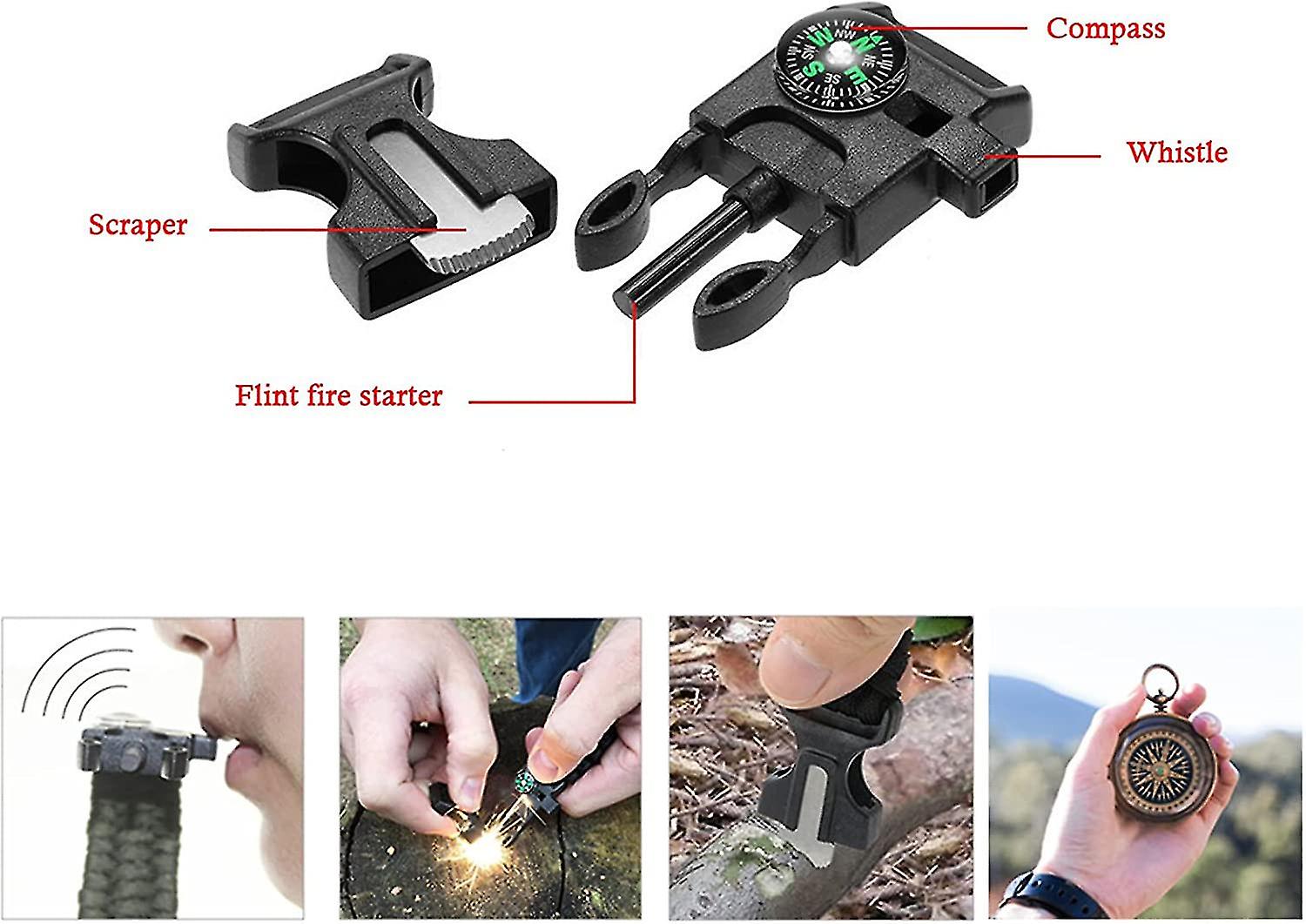 10pcs Emergency Whistle Buckle With Flint Scraper Fire Starter And ...