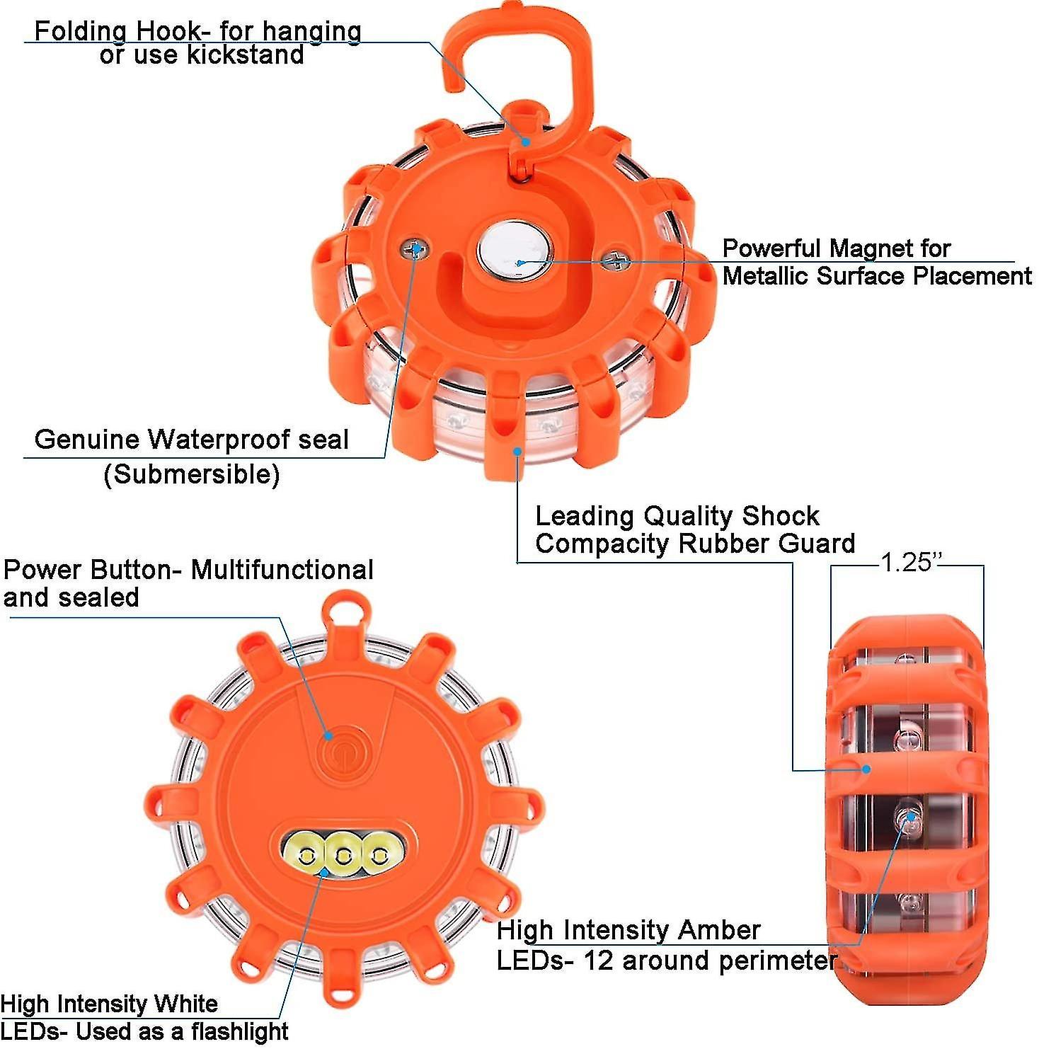 3 Pack Led Road Flares Emergency Lights Roadside Safety Beacon Disc ...