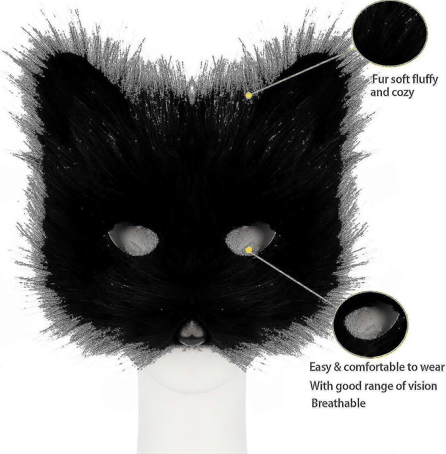 Faux Fur Fox Tail Cat Wolf Cosplay Costume Set Plush Mask Fluffy Paw ...