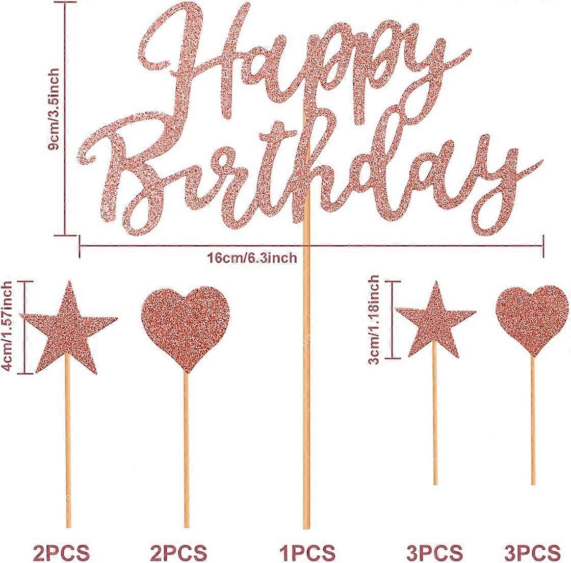 Happy Birthday Cake Topper, 22 Pack Rose Gold Birthday Cake Toppers ...