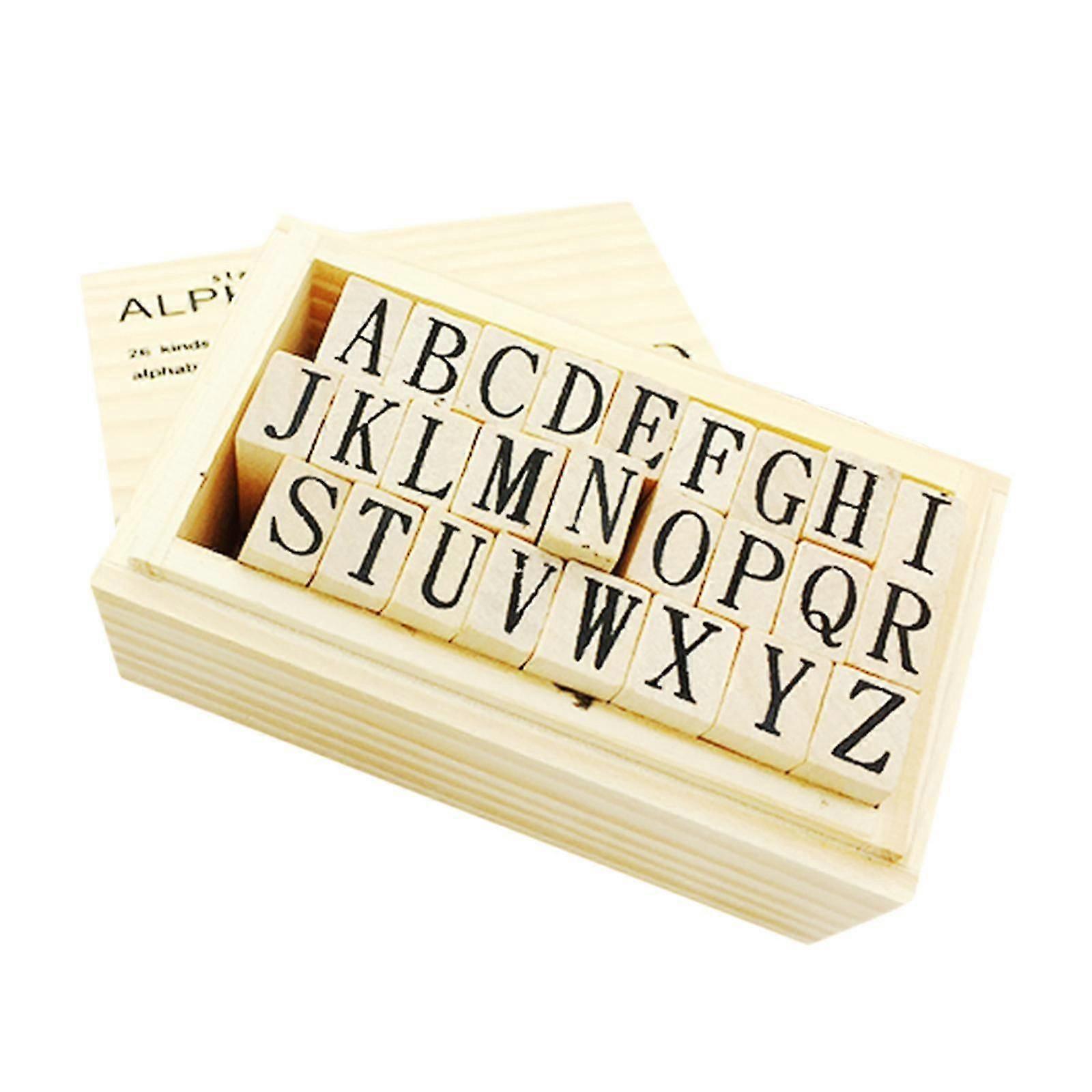 Wooden Alphabet Letters Stamps Album Rubber Stamp Multipurpose With Box ...