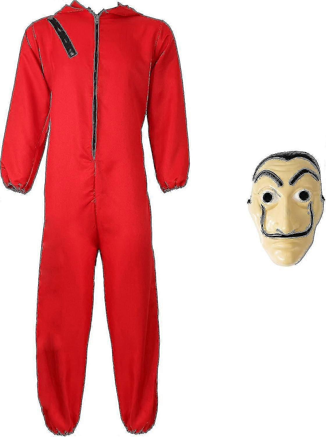 Adults Unisex Bank Robber Fancy Dress Costume - Red Jump Suit With Hood ...