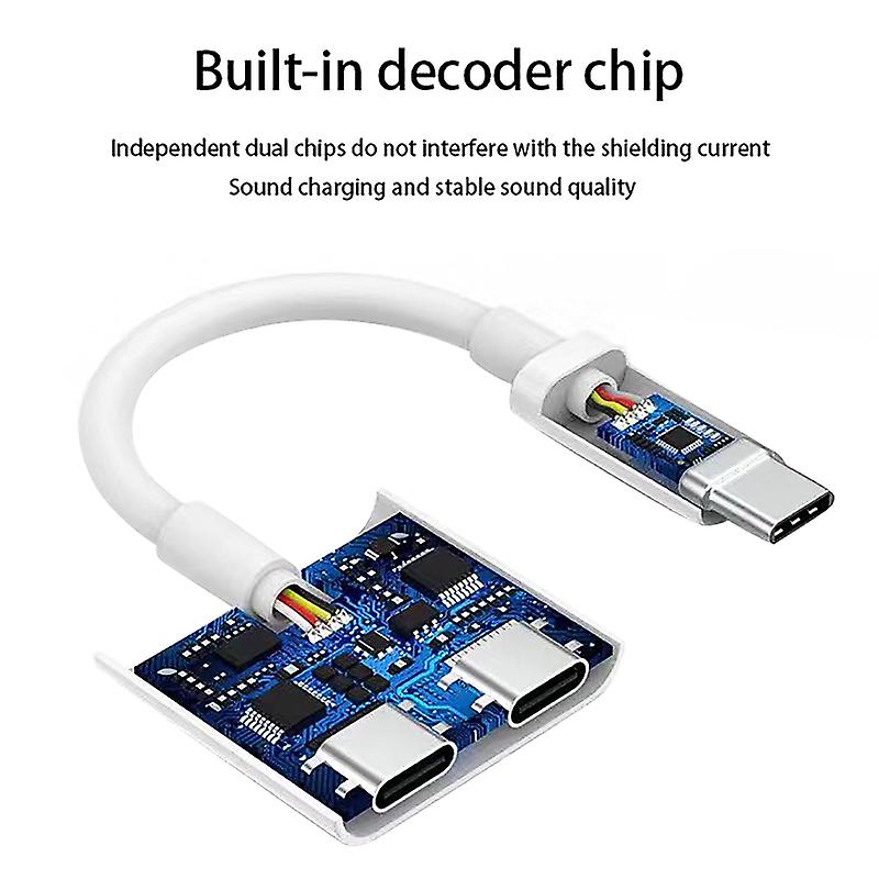 2 in 1 Dual Type C Headphone Adapter USBC Splitter Jack AUX Audio ...