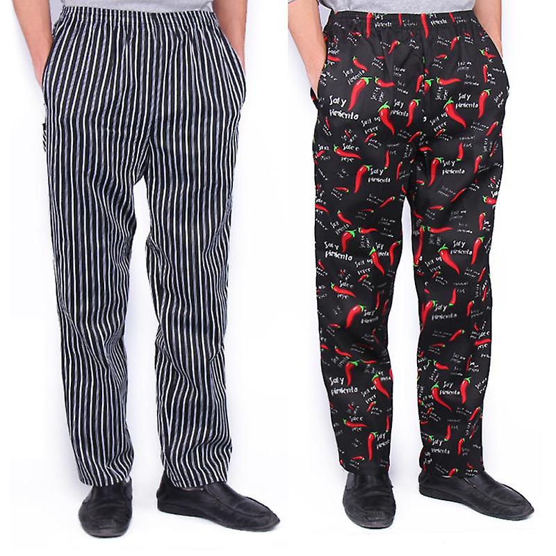 Men Stripe Plaid Chili Printed Hotel Restaurant Kitchen Chef Work Long ...