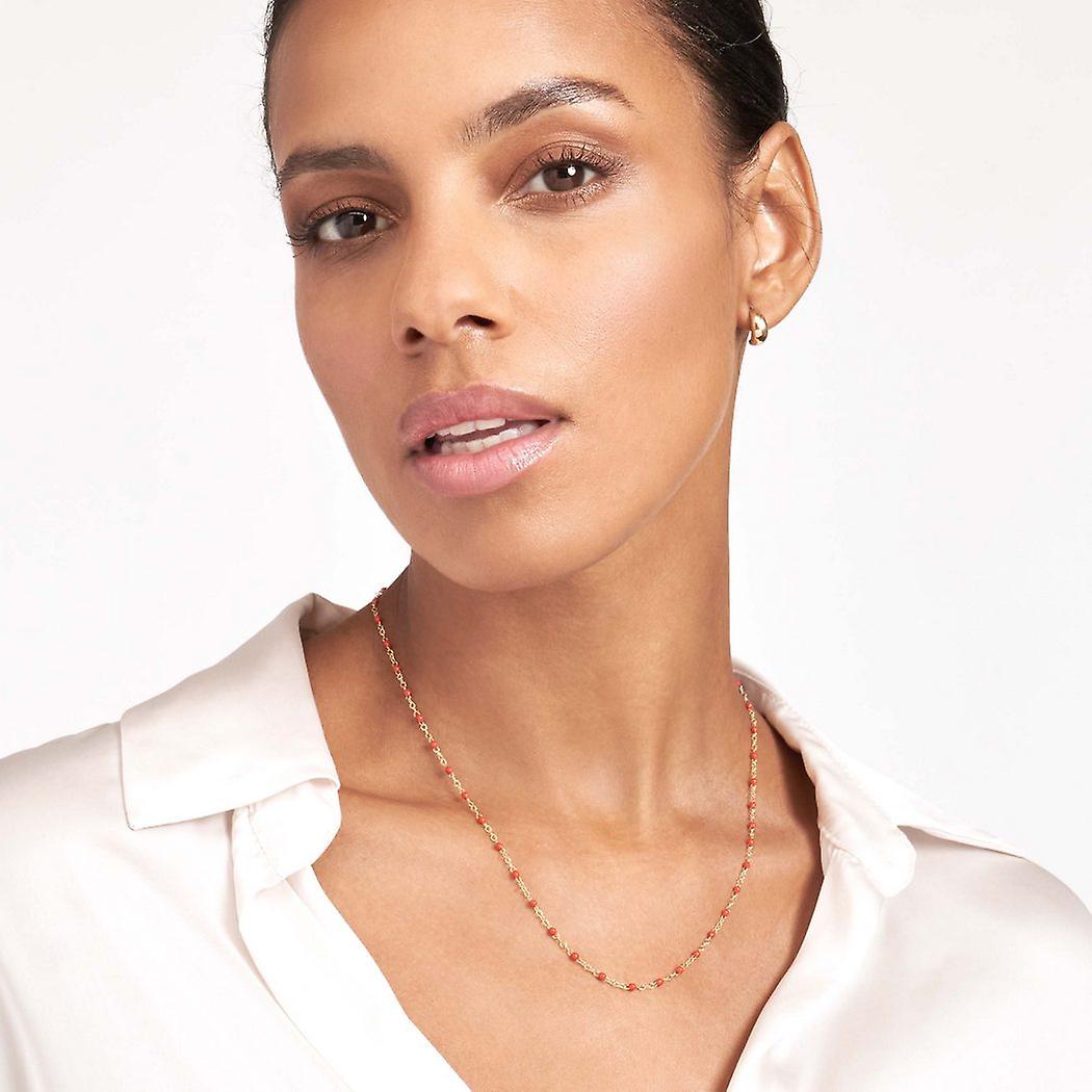 14k Yellow Gold Red Enamel Bead Chain Necklace Adjustable With One Inch ...