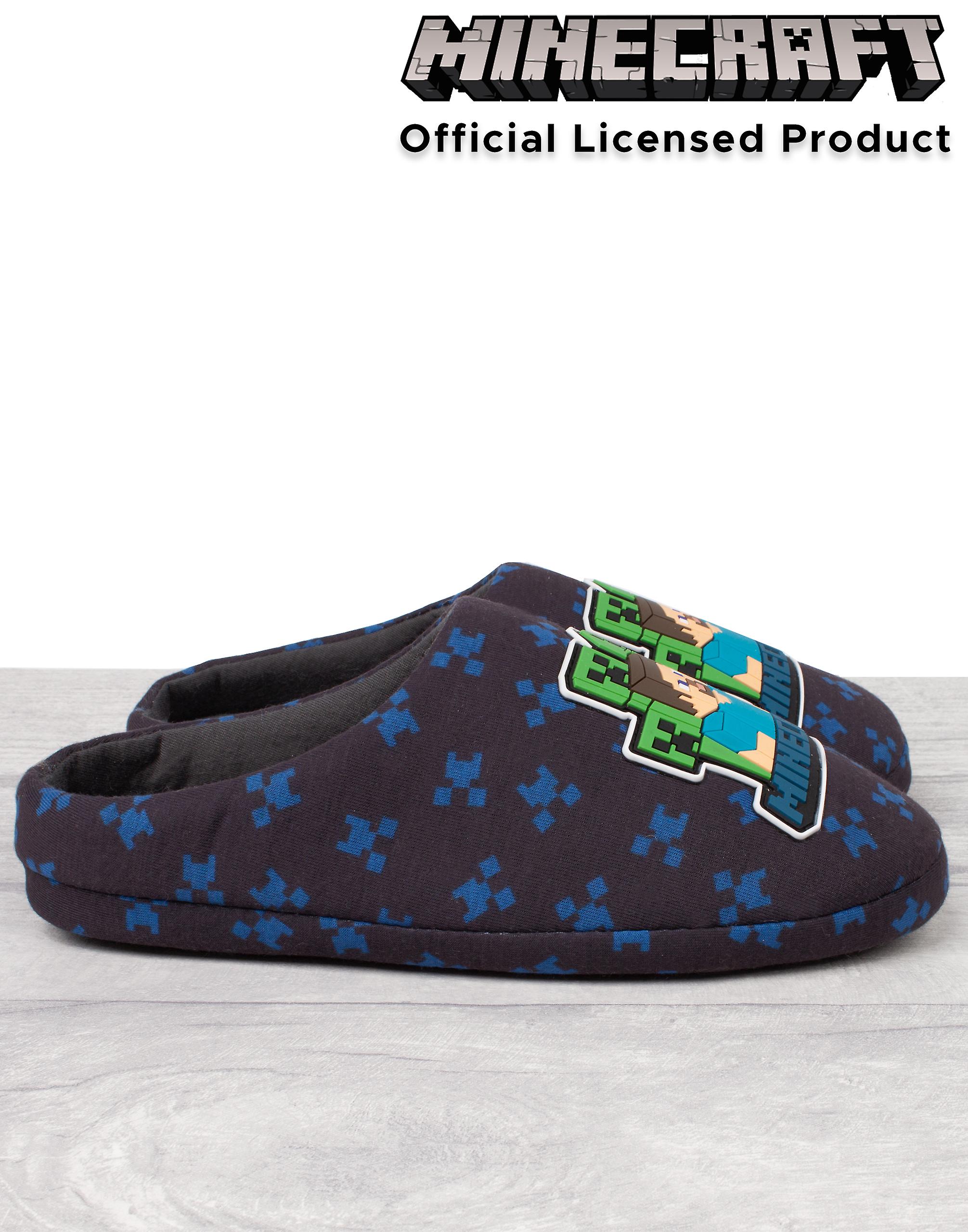 Minecraft Boys Slip On Loafer Slippers Blue Creeper Zombie Sequin ...