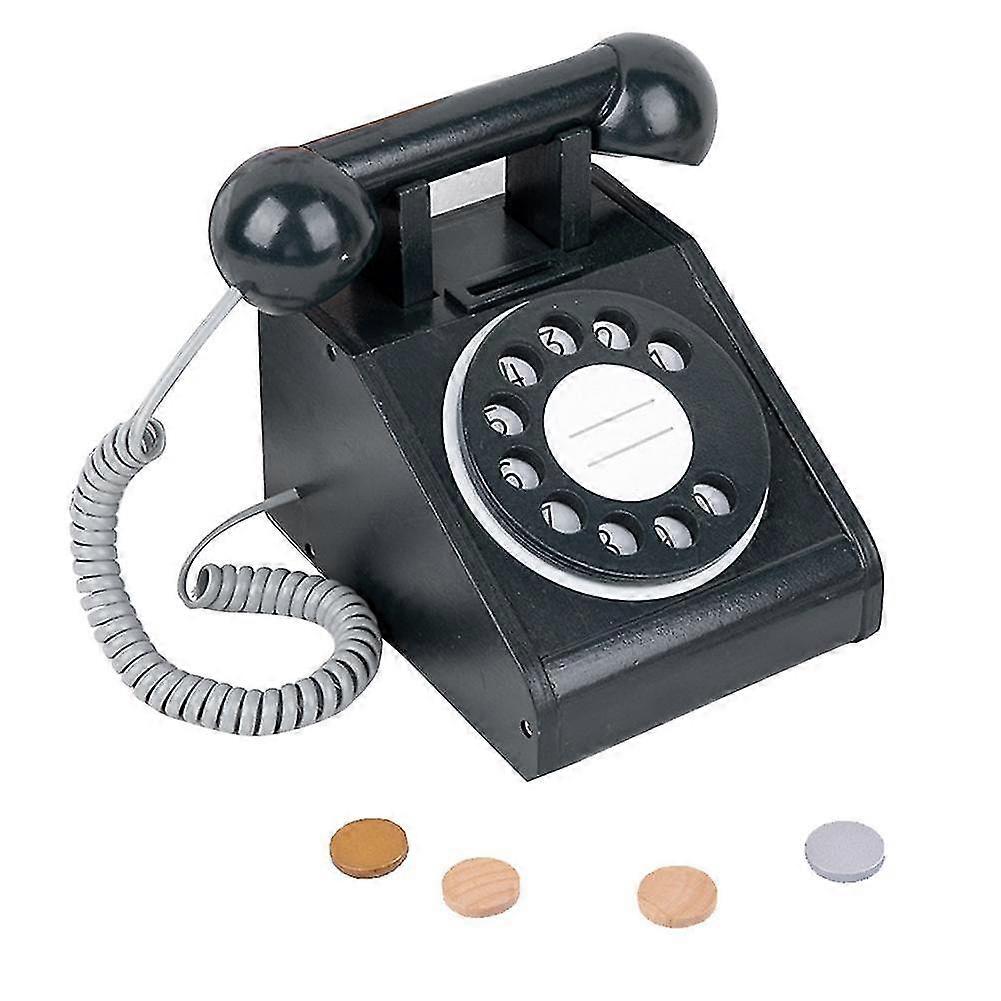 Kid Wooden Dial Telephone Toy Simulation Play House Telephone Retro ...