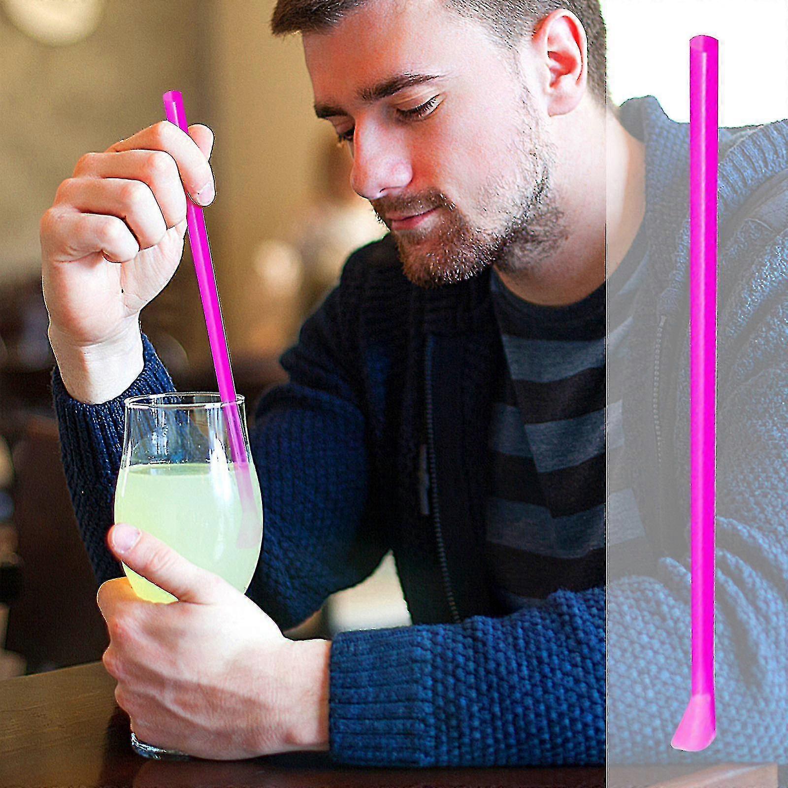 100-1000pc Disposable Straws With Spoon Colored Plastic Smoothie Straws ...