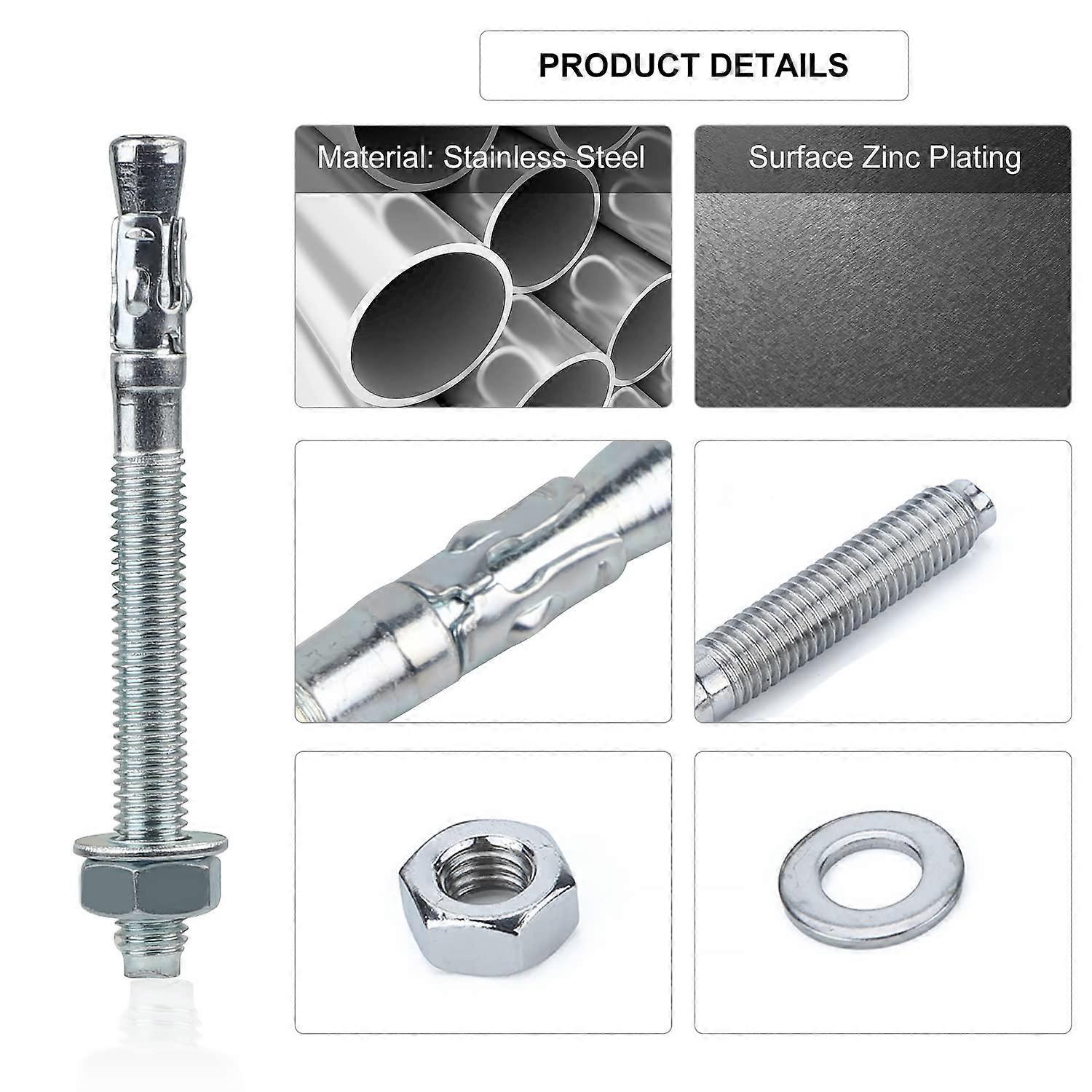 10Pcs M10x100mm Expansion Bolts, M10 Galvanized Steel Anchor Bolt ...