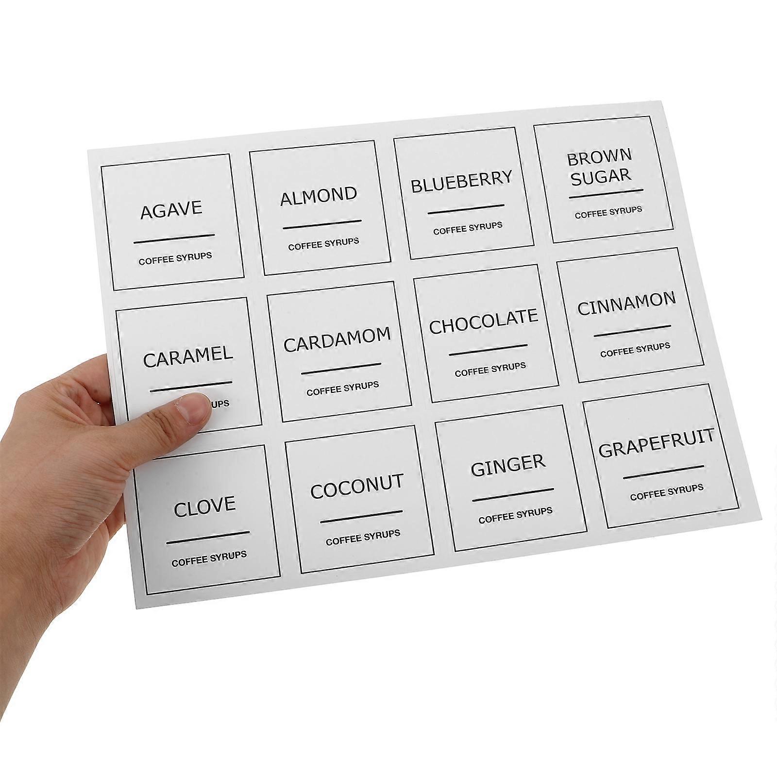 3 Sheets Coffee Syrup Labels Waterproof PVC Coffee Syrup Labels Coffee ...