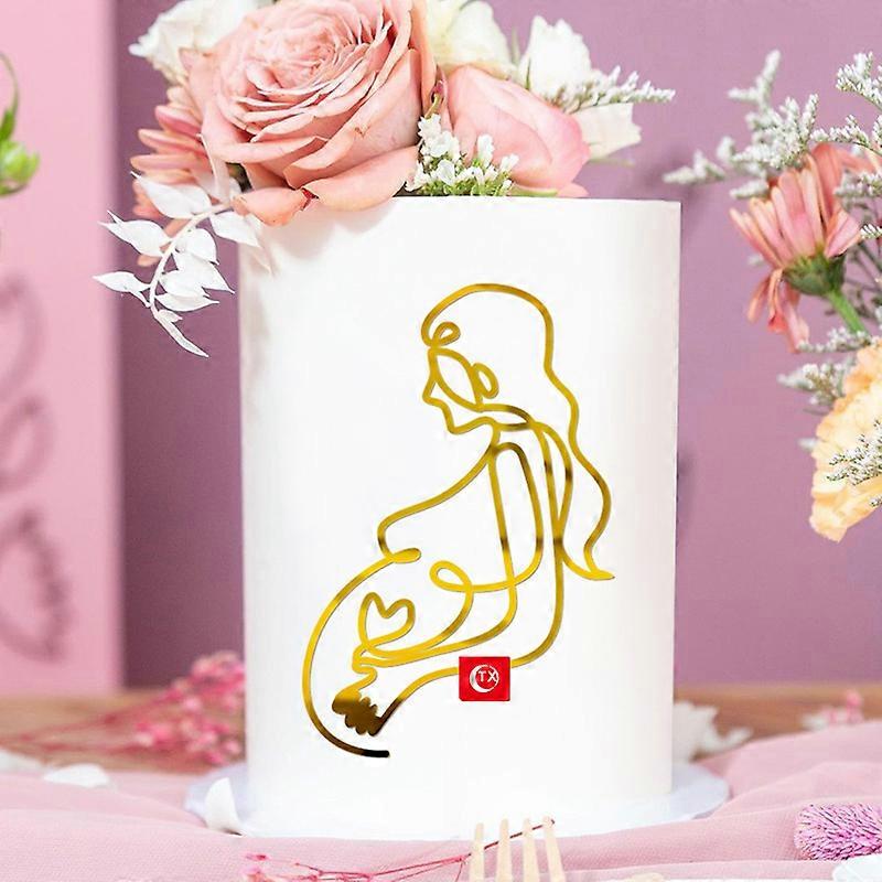 Art Pregnant Woman Happy Birthday Cake Topper Acrylic Gold Lady Face ...