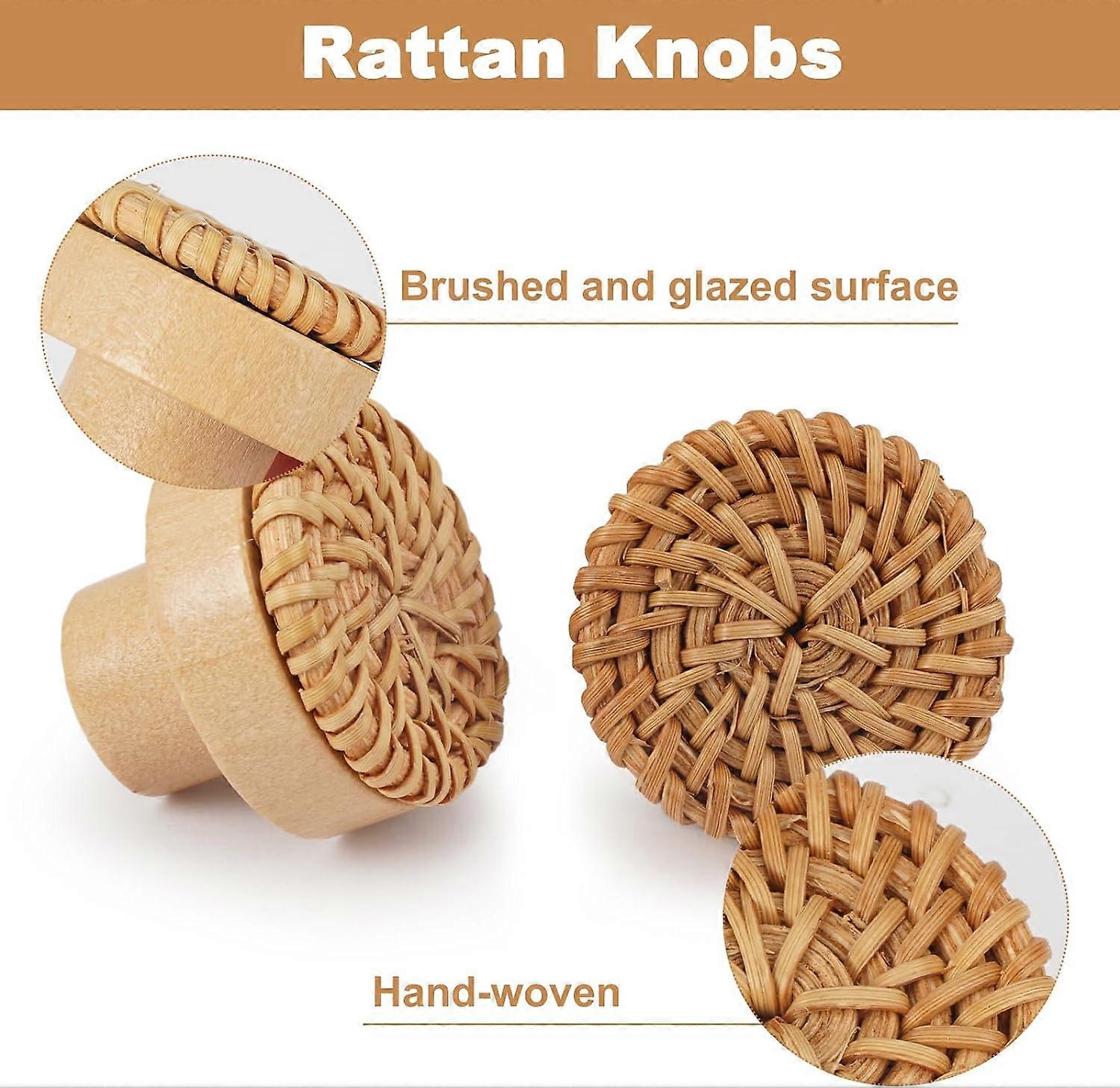 6 Pieces Wooden Rattan Furniture Knobs, Wooden Furniture Handle, Drawer ...