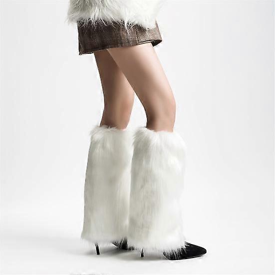 1 Pair Faux Fur Leg Warmers for Women Girls Plush Soft Boot Cuff ...