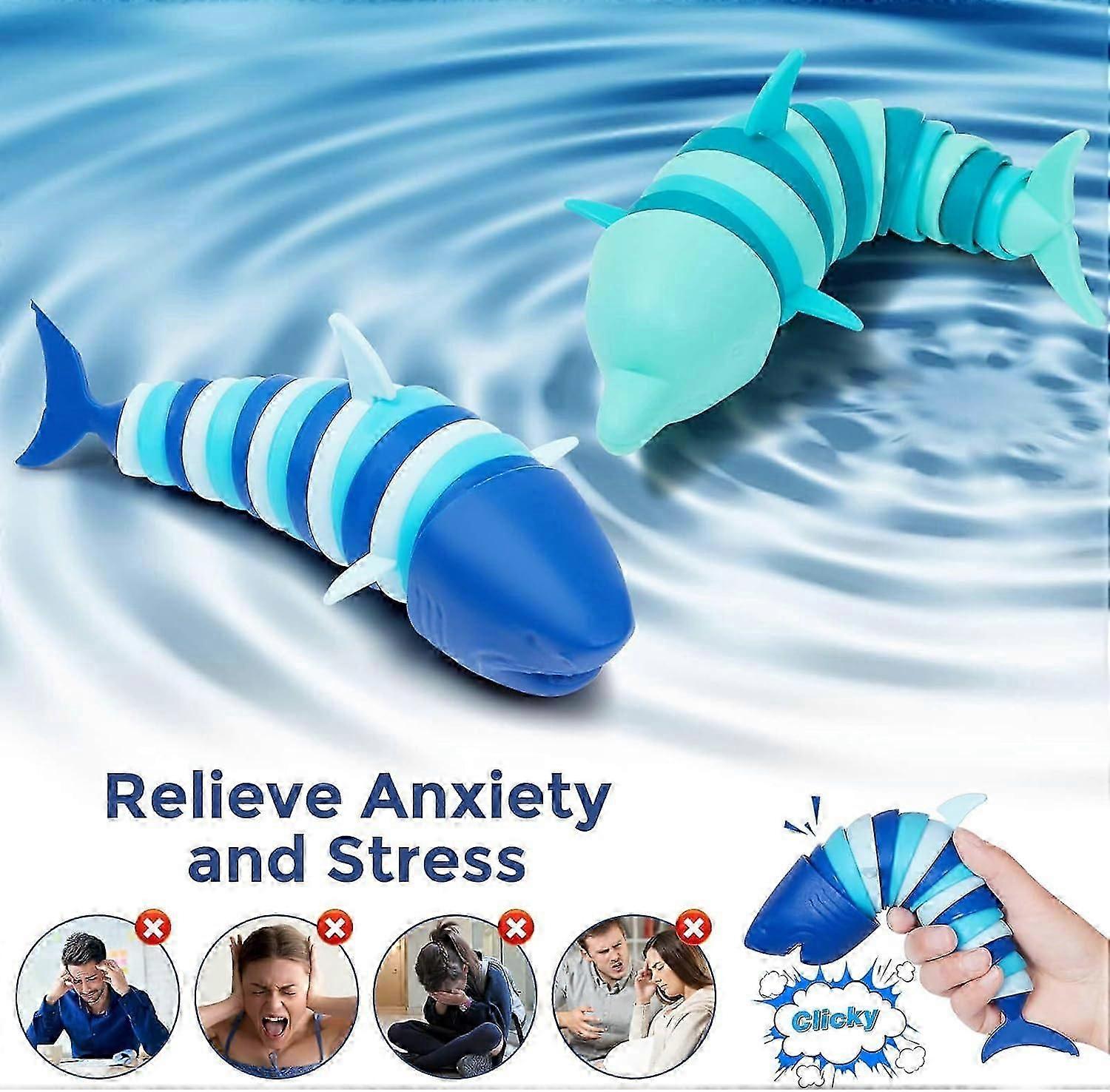 Fidget Slug Toy,2 PCS 3D Articulated Stretch Dolphin Stress Reliever ...