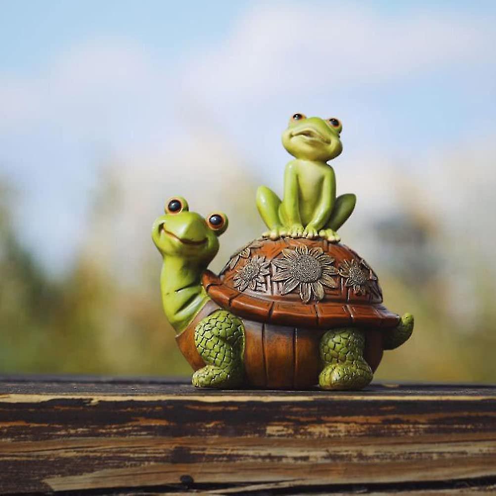 Garden Statue Turtles Figurine Cute Frog On Turtle Back Sculptures ...