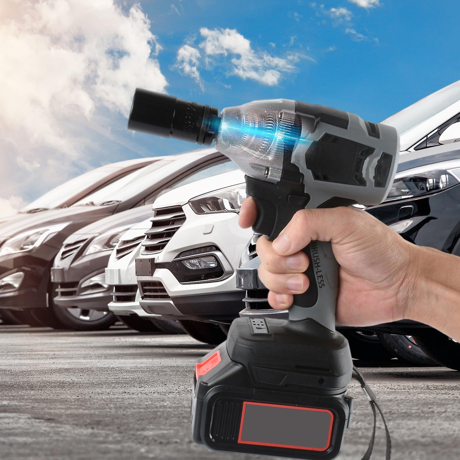 Brushless cordless electric impact wrench rechargeable low noise 340 n.m torque wrench power ...