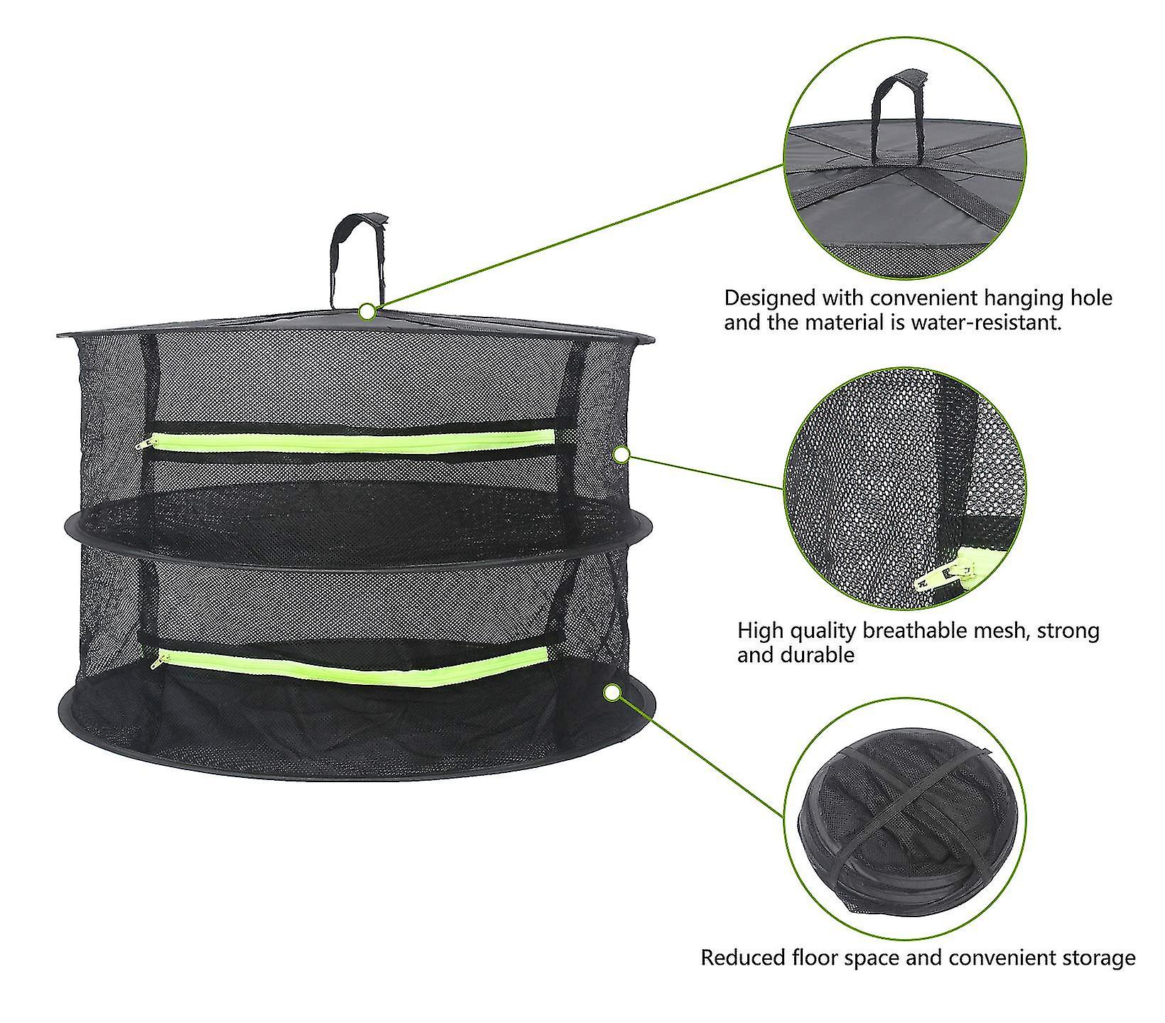2-layer Hanging Drying Net With Zipper, Foldable Herbal Drying Net Rack ...