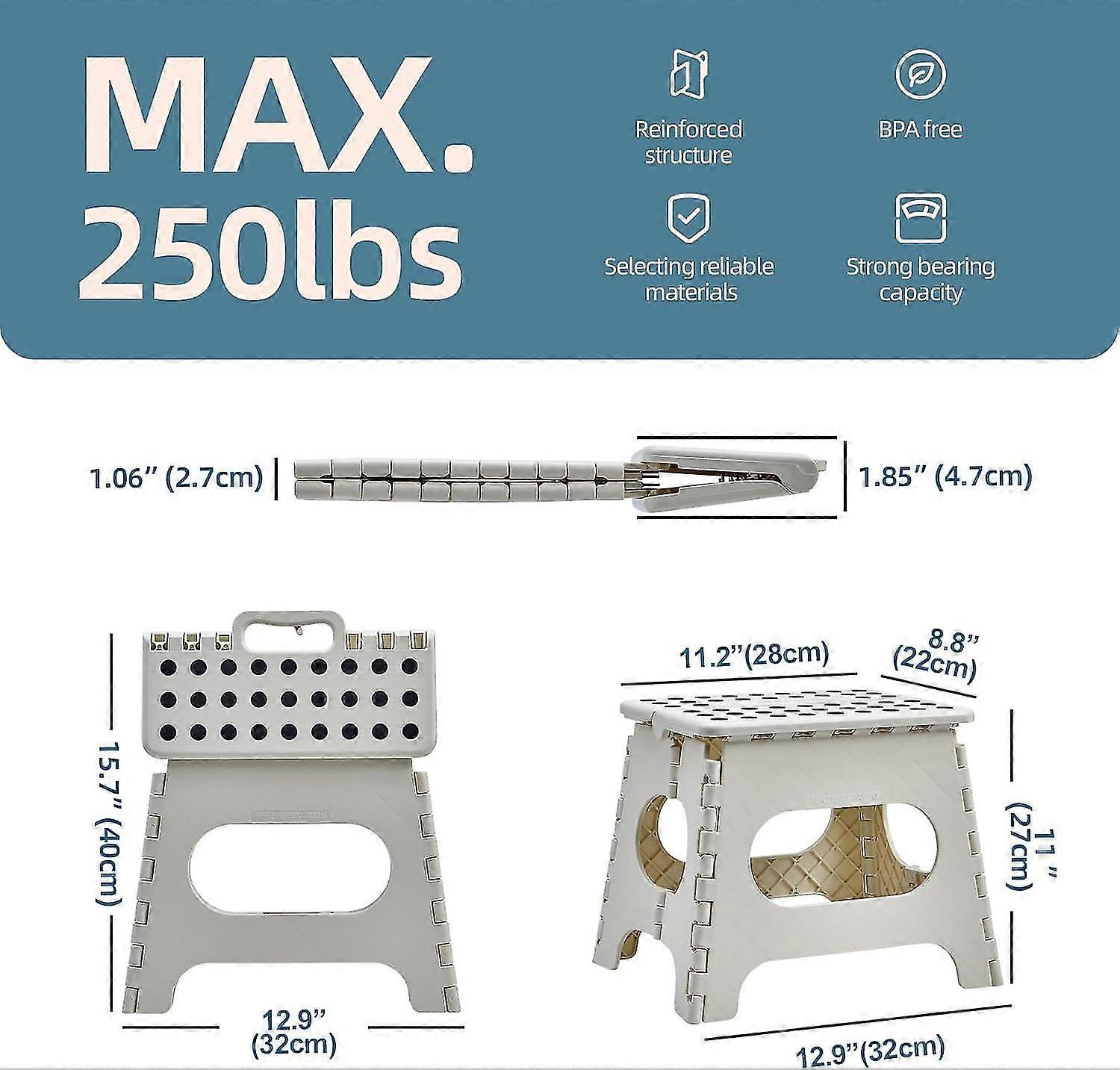 Folding Step Stool with Safety Lock,28 CM Pastic Foldable Stool,Hold Up ...
