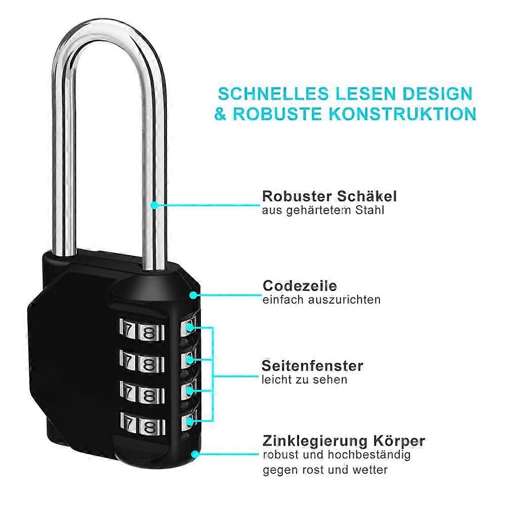 Padlock combination lock with long bracket, lock number code 4 digits, number padlock ...