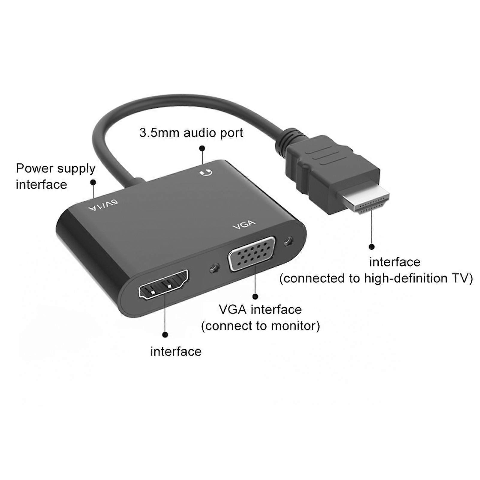 Video Converter HDMI to HDMI/VGA/Micor Power Supply 3.5mm 4K HD Simultaneous Display | Fruugo UK