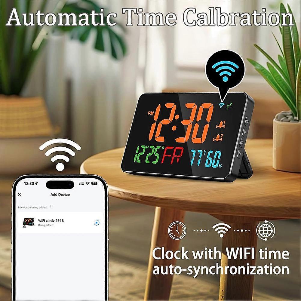 Digital Clock Alarm Clock WiFi Clock, Extra Large Letters, Temperature ...
