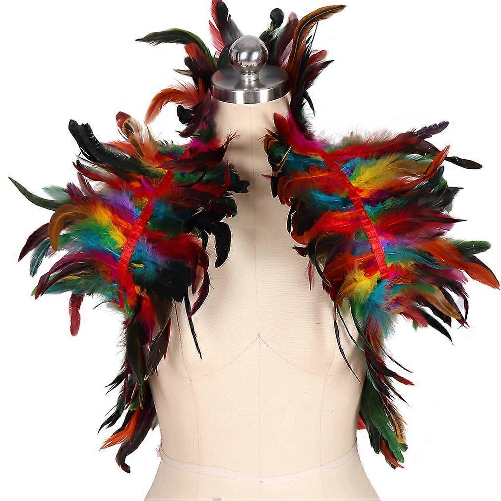 Black Natural Feather Shrug Shawl Shoulder Wraps Cape Gothic Collar ...