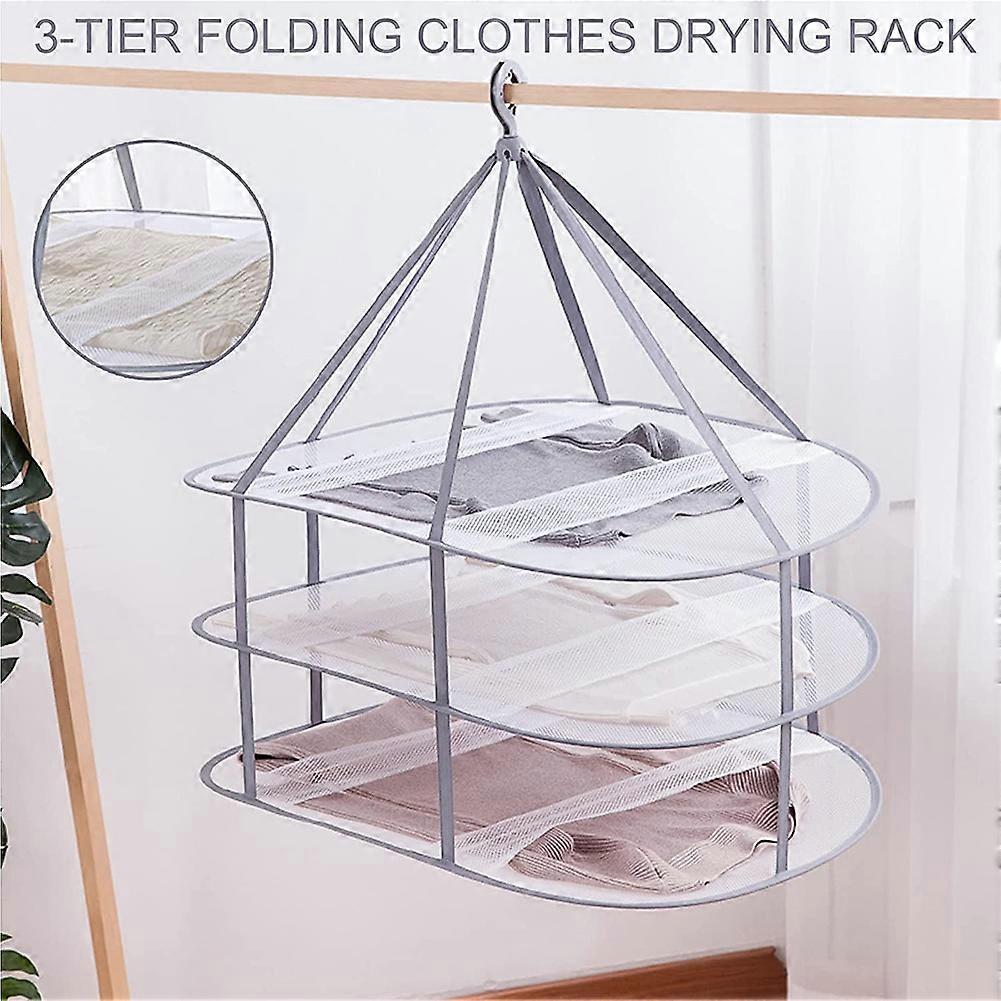 3-Tier Sweater Drying Rack Hanging Clothes Hanging Dryer Laundry Mesh ...