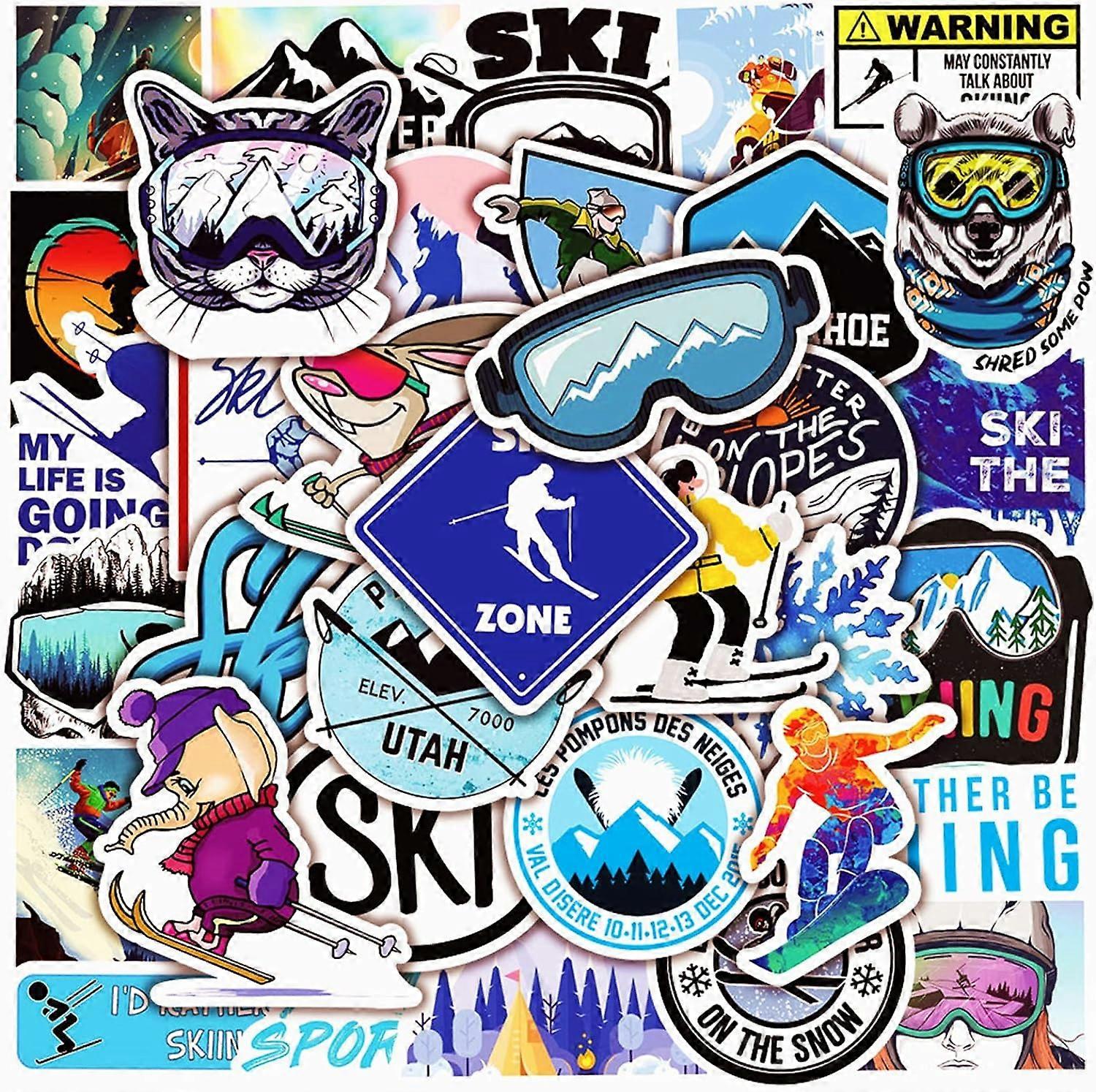 Winter ski sticker pack 50 pieces colorful ski cartoon stickers ski ...