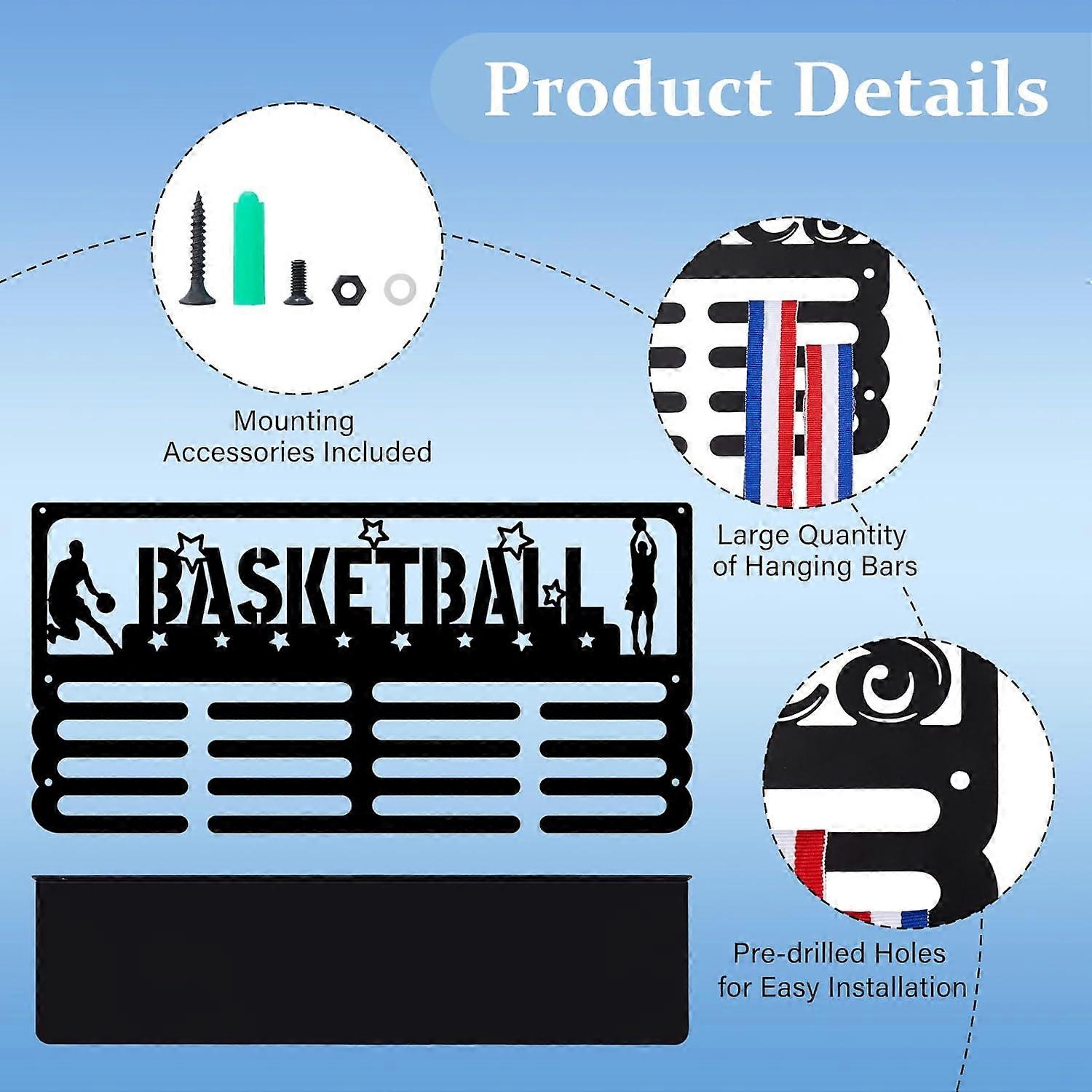 Basketball Medal Trophy Hanger Rack Medal Hanger Display with Shelf for ...