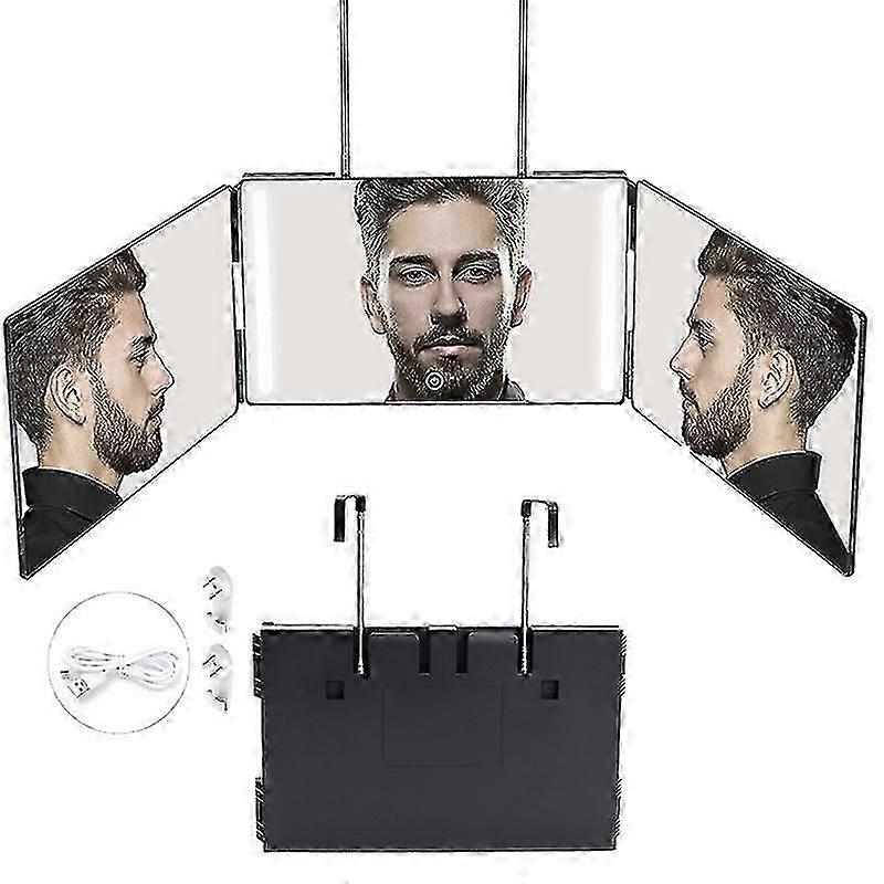 3 Way Mirror For Self Hair Cutting 360 Mirror With Led Lights, Trifold ...