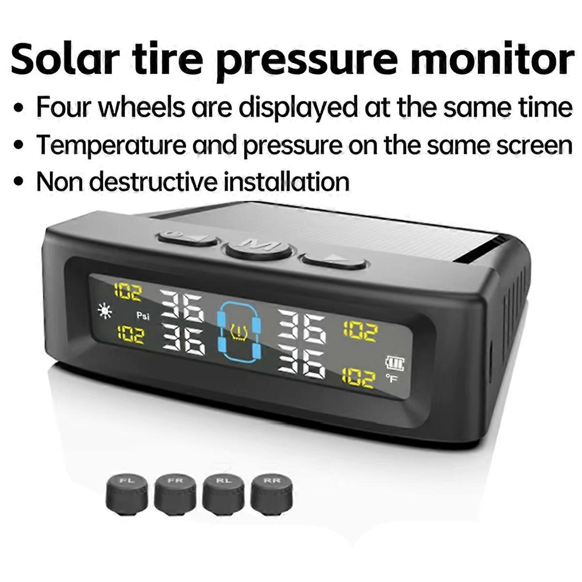 Car External Tire Pressure Sensors Solar Power TPMS Tire Pressure Monitoring System Tire Alarm ...