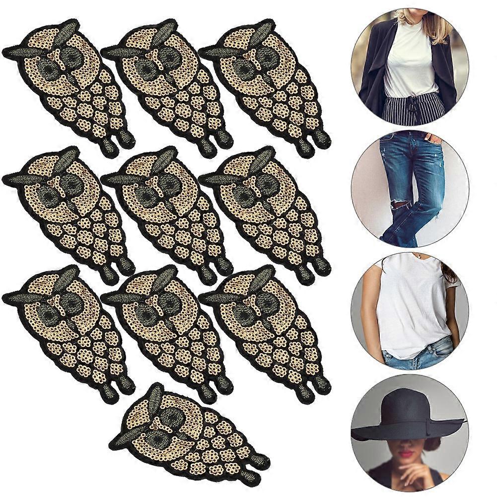 10pcs Owl Embroidered Patch Gold Little Animal Owl Clothes Applique ...