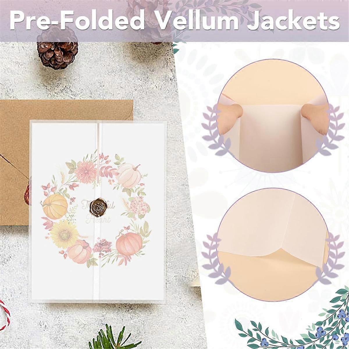 100Pack Vellum Jackets for 5x7 Invitations,Pre Folded Vellum Wraps ...