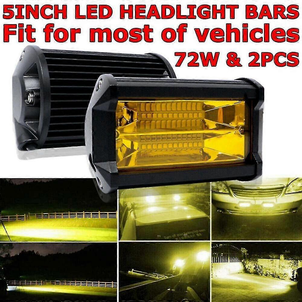 2x 5 Inch 72w Led Work Lights Waterproof Off Road Pod Fog Lights Yellow ...