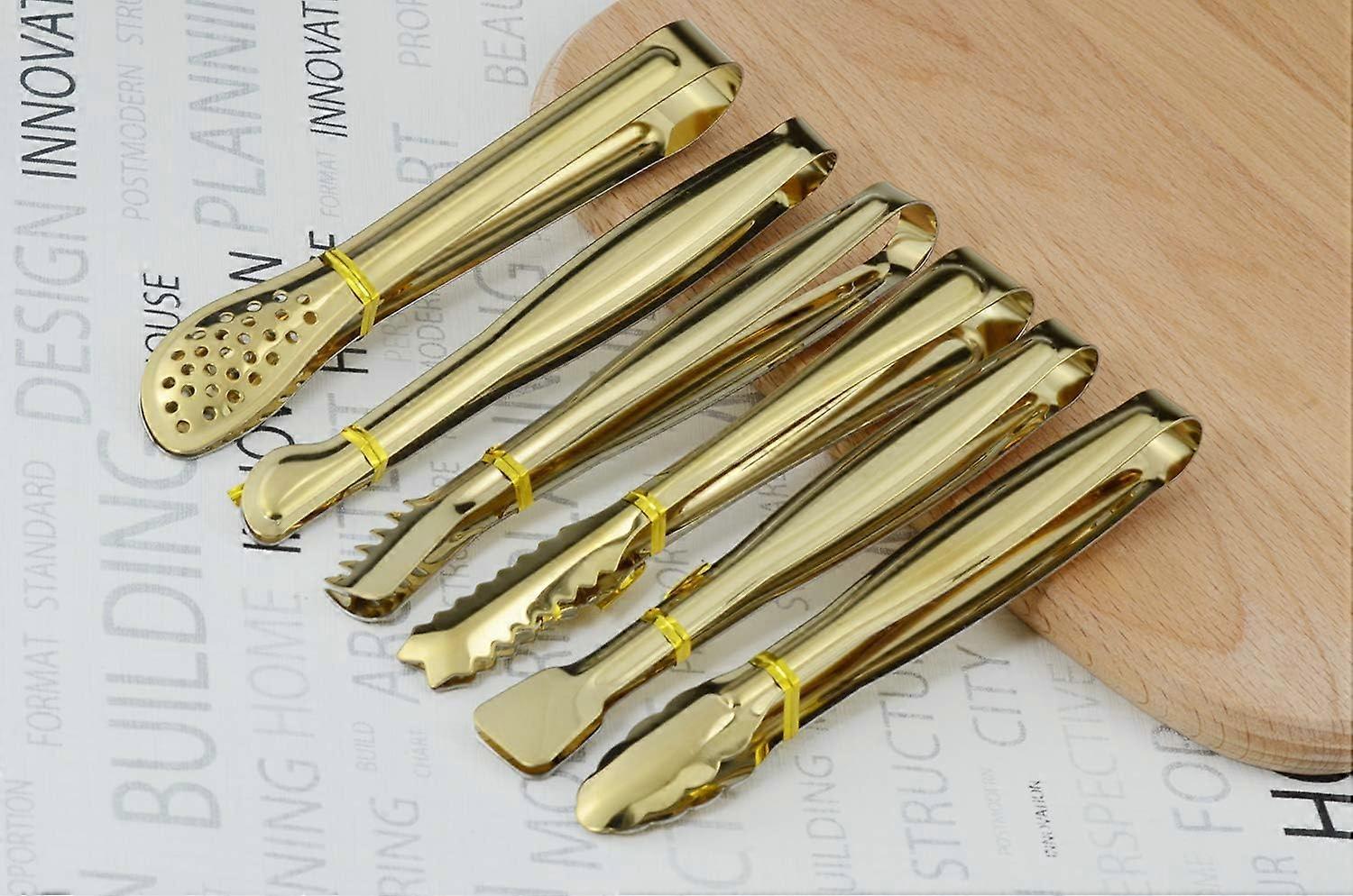 Gold Plated Mini Serving Tongs Set 6-Inch Appetizers Tongs Stainless ...