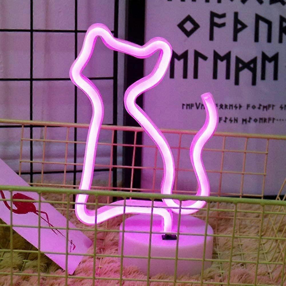 Neon Cat Light Sign Cat Neon Lights With Base Room Decor Battery And ...