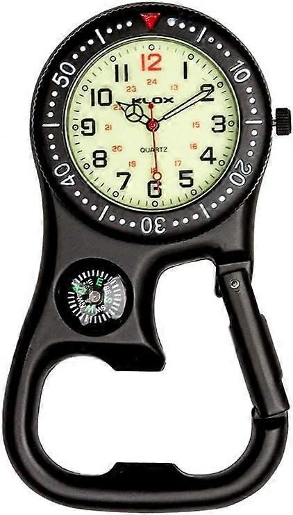 Black Clip-On Carabiner FOB Watch with Compass and Bottle Opener ...