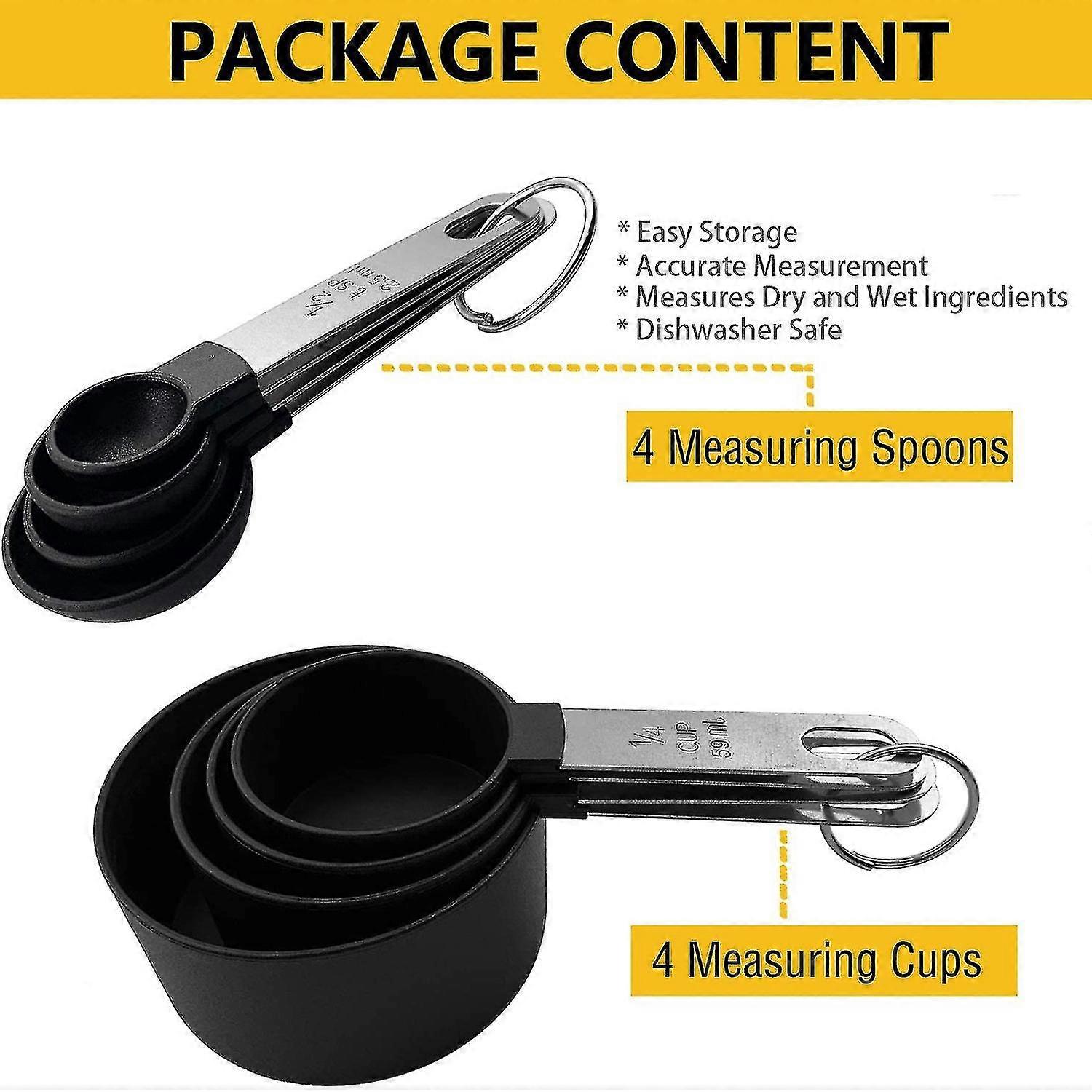 8-piece Measuring Cups And Spoons Kitchen Nesting Measurement Tools ...